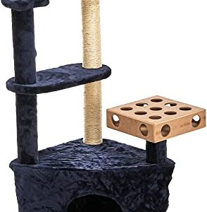 Furhaven Pet Furniture for Cats and Kittens - Tiger Tough Cat Tree Tower Interactive Playground with Toys and Condo, Home Base Playground, Blue