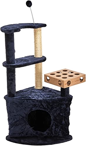 Furhaven Pet Furniture for Cats and Kittens - Tiger Tough Cat Tree Tower Interactive Playground with Toys and Condo, Home Base Playground, Blue