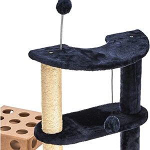 Furhaven Pet Furniture for Cats and Kittens - Tiger Tough Cat Tree Tower Interactive Playground with Toys and Condo, Home Base Playground, Blue