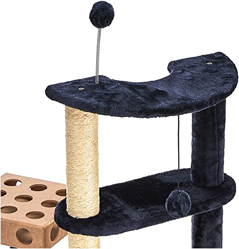 Furhaven Pet Furniture for Cats and Kittens - Tiger Tough Cat Tree Tower Interactive Playground with Toys and Condo, Home Base Playground, Blue