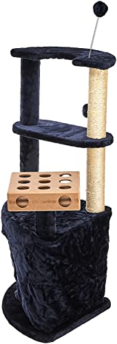 Furhaven Pet Furniture for Cats and Kittens - Tiger Tough Cat Tree Tower Interactive Playground with Toys and Condo, Home Base Playground, Blue