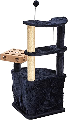 Furhaven Pet Furniture for Cats and Kittens - Tiger Tough Cat Tree Tower Interactive Playground with Toys and Condo, Home Base Playground, Blue