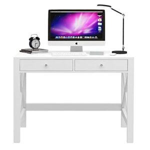 ChooChoo Computer Desk Study for Home Office, Modern Simple 40 Inches White Desk with Drawers, Makeup Vanity Console Table