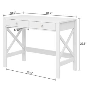 ChooChoo Computer Desk Study for Home Office, Modern Simple 40 Inches White Desk with Drawers, Makeup Vanity Console Table