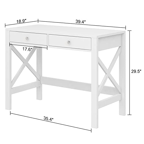 ChooChoo Computer Desk Study for Home Office, Modern Simple 40 Inches White Desk with Drawers, Makeup Vanity Console Table