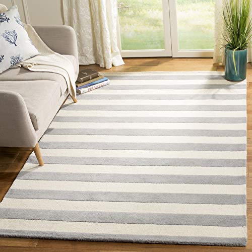 SAFAVIEH Cambridge Collection 10' x 14' Grey/Ivory CAM154A Handmade Stripe Premium Wool Area Rug