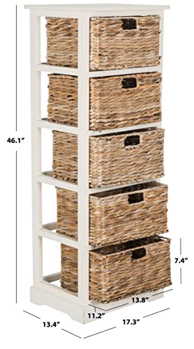 SAFAVIEH Home Collection Vedette Distressed White 5-Drawer Wicker Basket Storage Tower (Fully Assembled)