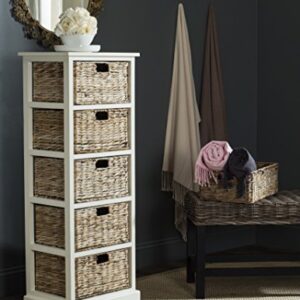 SAFAVIEH Home Collection Vedette Distressed White 5-Drawer Wicker Basket Storage Tower (Fully Assembled)