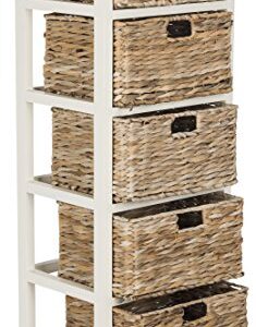 SAFAVIEH Home Collection Vedette Distressed White 5-Drawer Wicker Basket Storage Tower (Fully Assembled)