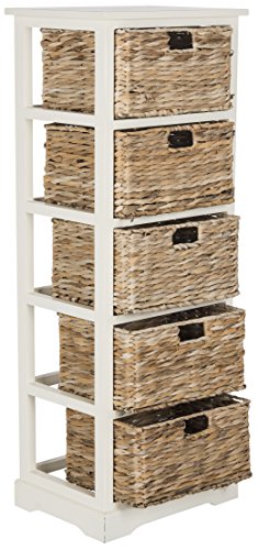 SAFAVIEH Home Collection Vedette Distressed White 5-Drawer Wicker Basket Storage Tower (Fully Assembled)