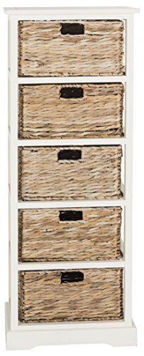 SAFAVIEH Home Collection Vedette Distressed White 5-Drawer Wicker Basket Storage Tower (Fully Assembled)