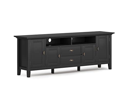 SIMPLIHOME Redmond SOLID WOOD Universal TV Media Stand, 72 inch Wide , Farmhouse Rustic, Living Room Entertainment Center, Storage Shelves and Cabinets, for Flat Screen TVs up to 80 inches in Black