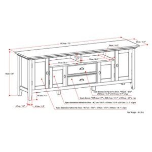 SIMPLIHOME Redmond SOLID WOOD Universal TV Media Stand, 72 inch Wide , Farmhouse Rustic, Living Room Entertainment Center, Storage Shelves and Cabinets, for Flat Screen TVs up to 80 inches in Black