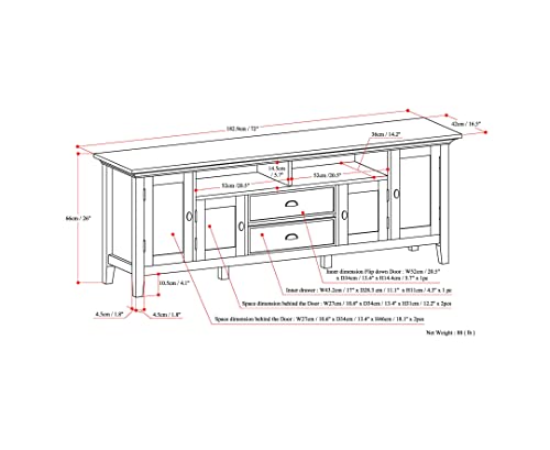 SIMPLIHOME Redmond SOLID WOOD Universal TV Media Stand, 72 inch Wide , Farmhouse Rustic, Living Room Entertainment Center, Storage Shelves and Cabinets, for Flat Screen TVs up to 80 inches in Black