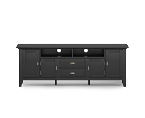 SIMPLIHOME Redmond SOLID WOOD Universal TV Media Stand, 72 inch Wide , Farmhouse Rustic, Living Room Entertainment Center, Storage Shelves and Cabinets, for Flat Screen TVs up to 80 inches in Black