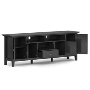 SIMPLIHOME Redmond SOLID WOOD Universal TV Media Stand, 72 inch Wide , Farmhouse Rustic, Living Room Entertainment Center, Storage Shelves and Cabinets, for Flat Screen TVs up to 80 inches in Black