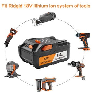 R840087 18V 5000mAh Lithium Battery Replacement for RIDGID 18V R840083, R840085, R840086, R840087, R840089, AC840085, AC840086, AC840087P, AC840089 Series Cordless Power Tool (2 Packs)