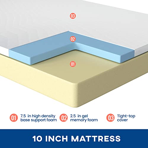 6/8/10/12 inch Gel Memory Foam Mattress for Cool Sleep & Pressure Relief, Medium Firm Mattresses CertiPUR-US Certified/Bed-in-a-Box/Pressure Relieving (10 in, Queen)