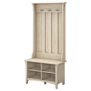 bush furniture salinas hall tree with storage bench in antique white