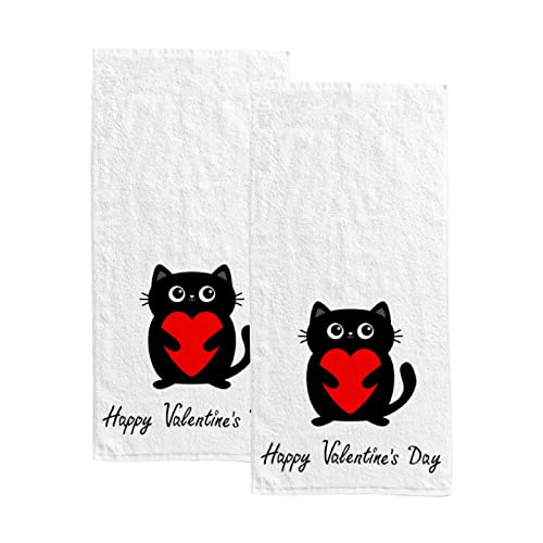 My Little Nest Valentines Black Cat Kitten 2 Pack Hand Towels for Bathroom Kitchen Towels Microfiber Bath Towel Absorbent Dish Fingertip Towel for Guest Gym Spa Bar 30 x 15 inch