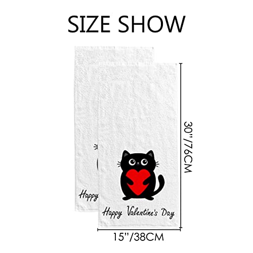 My Little Nest Valentines Black Cat Kitten 2 Pack Hand Towels for Bathroom Kitchen Towels Microfiber Bath Towel Absorbent Dish Fingertip Towel for Guest Gym Spa Bar 30 x 15 inch