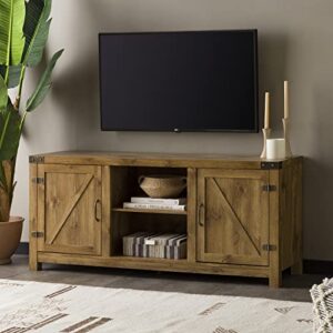 walker edison georgetown modern farmhouse double barn door tv stand for tvs up to 65 inches, 58 inch, barnwood