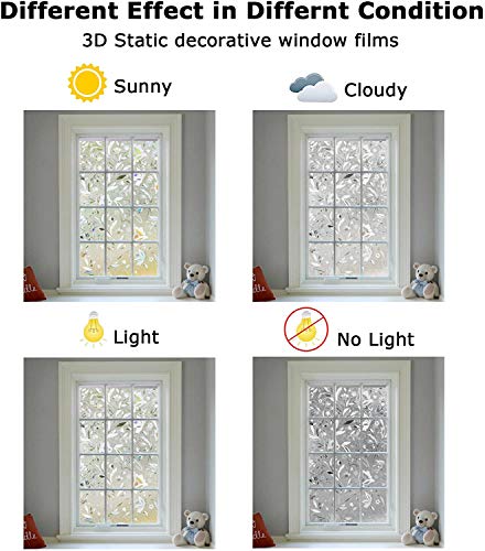 LEMON CLOUD Window Film, Decorative Window Privacy Film, 3D Stained Glass Window Sticker,Anti-UV Sun Blocker Heat Control for Home(Rainbow Tulip Design,17.5 x 78.7 inches )