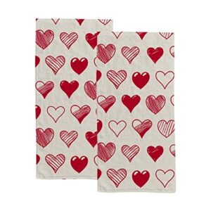 my little nest hand sketched red hearts hand towels set for bathroom kitchen towels absorbent bath towel fingertip towel multiprupose for guest gym spa bar 30 x 15 inch