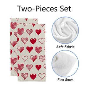 My Little Nest Hand Sketched Red Hearts Hand Towels Set for Bathroom Kitchen Towels Absorbent Bath Towel Fingertip Towel Multiprupose for Guest Gym Spa Bar 30 x 15 inch