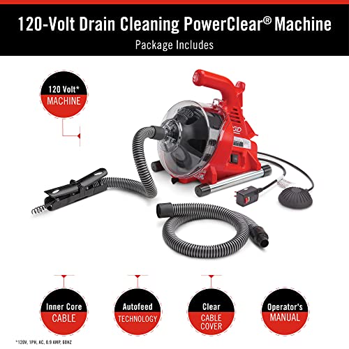 RIDGID PowerClear 120-Volt Drain Cleaning Machine Kit for Tubs, Showers, and Sinks,Red