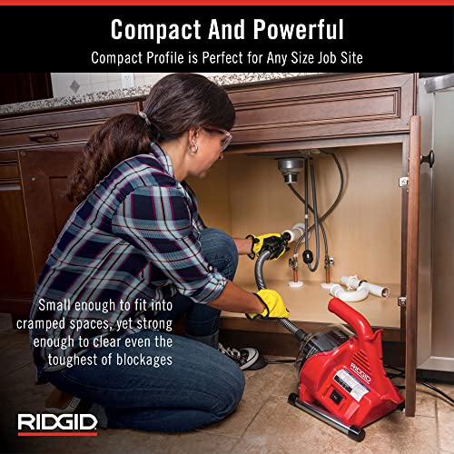 RIDGID PowerClear 120-Volt Drain Cleaning Machine Kit for Tubs, Showers, and Sinks,Red