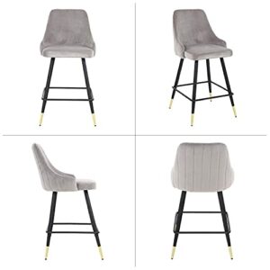 Bar Stools Set of 4 - 25.5” Velvet Barstools Bar Chairs, Modern Counter Height Stools with Back and Footrest,Countertop Kitchen Island Stools Chair with Black Metal Base for Kitchen Counter Bar, Grey