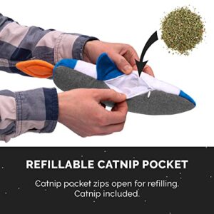 Furhaven Catnip Rocket Kicker Plush Cat Toy, Refillable - White/Blue, One Size