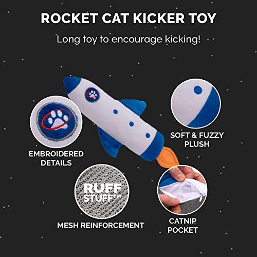 Furhaven Catnip Rocket Kicker Plush Cat Toy, Refillable - White/Blue, One Size