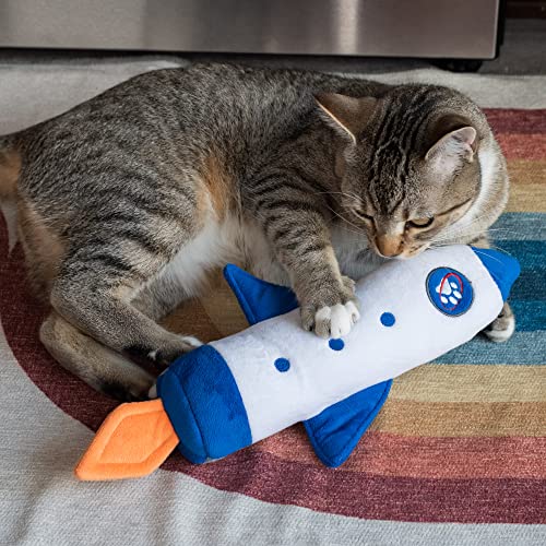 Furhaven Catnip Rocket Kicker Plush Cat Toy, Refillable - White/Blue, One Size