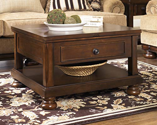 Signature Design by Ashley Porter Traditional Hand-Finished Lift Top Coffee Table, Dark Brown