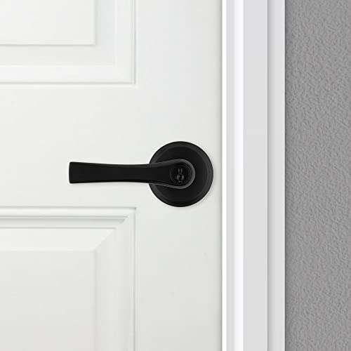 Kwikset Katella Keyed Entry Lever with Round Rose featuring SmartKey Security in Matte Black, 97402-922