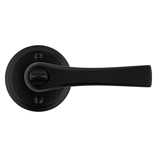 Kwikset Katella Keyed Entry Lever with Round Rose featuring SmartKey Security in Matte Black, 97402-922