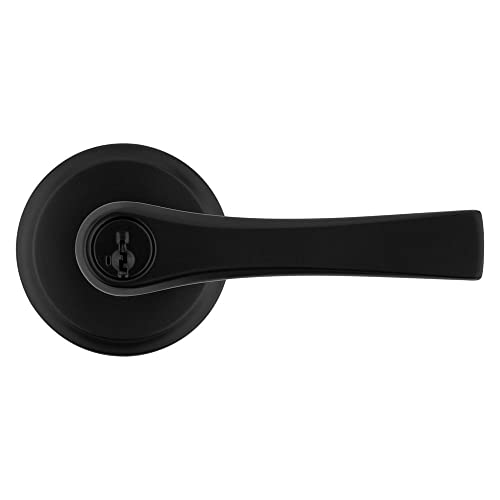 Kwikset Katella Keyed Entry Lever with Round Rose featuring SmartKey Security in Matte Black, 97402-922