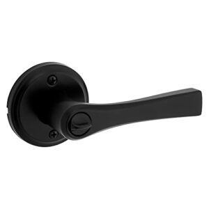 Kwikset Katella Keyed Entry Lever with Round Rose featuring SmartKey Security in Matte Black, 97402-922