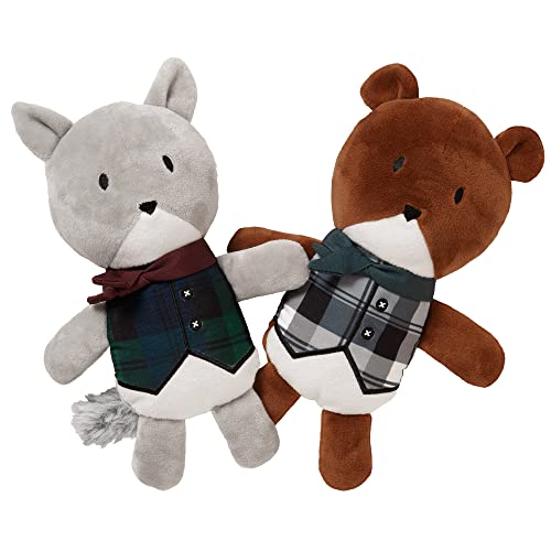 Furhaven 2-Pack Dapper Dandies Woodland Collection Squeaky Plush Dog Toy Set, Washable - Bear/Squirrel, 2-Pack