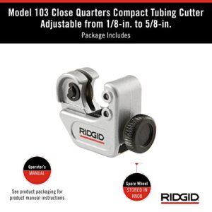 RIDGID 32975 Model 103 Close Quarters 1/8" To 5/8" Copper, Aluminum, Brass, And Plastic Tubing Compact Cutter