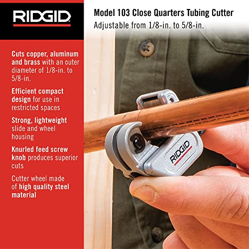 RIDGID 32975 Model 103 Close Quarters 1/8" To 5/8" Copper, Aluminum, Brass, And Plastic Tubing Compact Cutter