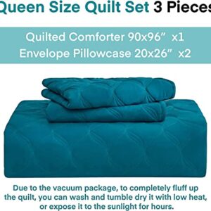 Litanika Queen Size Quilt Bedding Set Teal - Full Lightweight Comforter Bedspreads & Coverlets Turquoise - Bedding Cover Bed Decor All Season - 3 Pieces (1 Quilt, 2 Pillowcases)