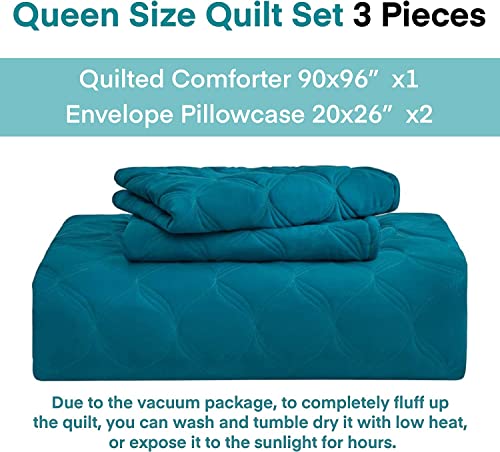 Litanika Queen Size Quilt Bedding Set Teal - Full Lightweight Comforter Bedspreads & Coverlets Turquoise - Bedding Cover Bed Decor All Season - 3 Pieces (1 Quilt, 2 Pillowcases)