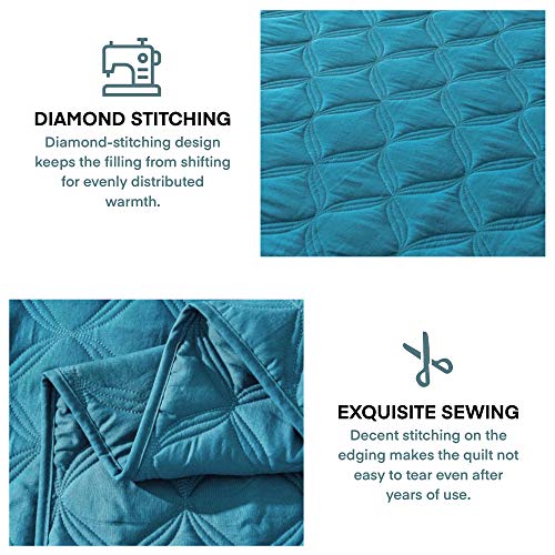 Litanika Queen Size Quilt Bedding Set Teal - Full Lightweight Comforter Bedspreads & Coverlets Turquoise - Bedding Cover Bed Decor All Season - 3 Pieces (1 Quilt, 2 Pillowcases)