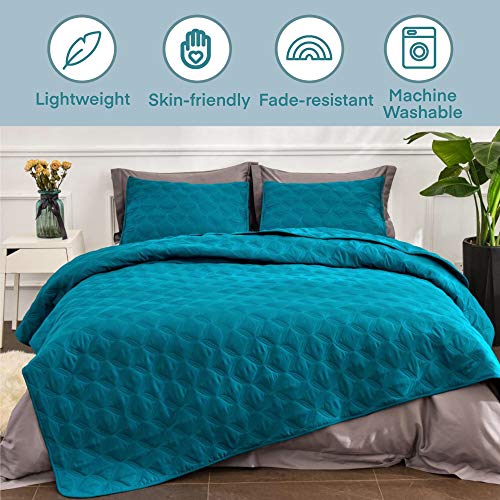 Litanika Queen Size Quilt Bedding Set Teal - Full Lightweight Comforter Bedspreads & Coverlets Turquoise - Bedding Cover Bed Decor All Season - 3 Pieces (1 Quilt, 2 Pillowcases)