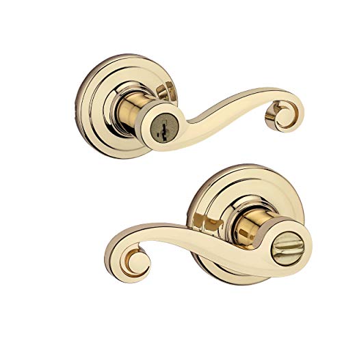 Kwikset Lido Keyed Entry Lever with Microban Antimicrobial Protection featuring SmartKey Security in Polished Brass