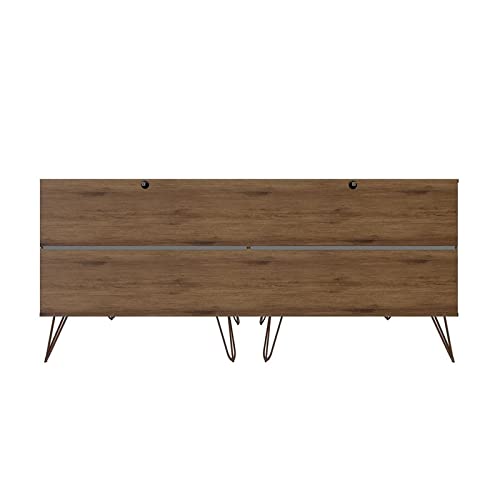 Manhattan Comfort Rockefeller Mid Century 6-Drawer Double Low Dresser with Metal Legs, Nature and Textured Grey