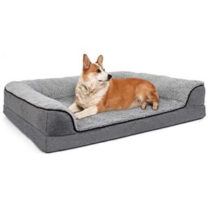 orthopedic dog bed, bolster couch dog bed for large dogs, removable washable cover pet bed, foam nonskid dog mat (medium(28”*23”), grey)